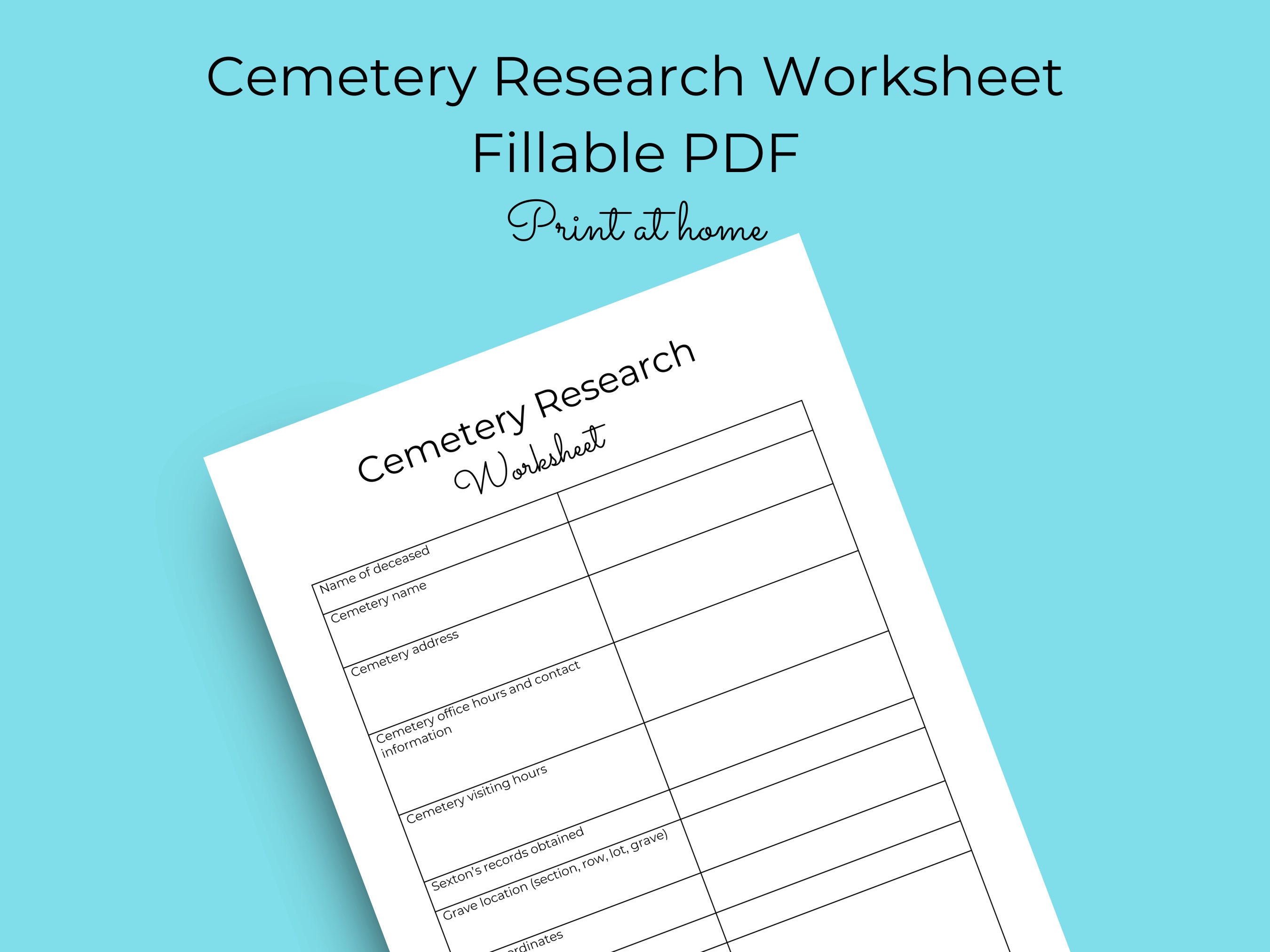 Cemetery Research Worksheet | Genealogy Printables | Fillable | Digital ...