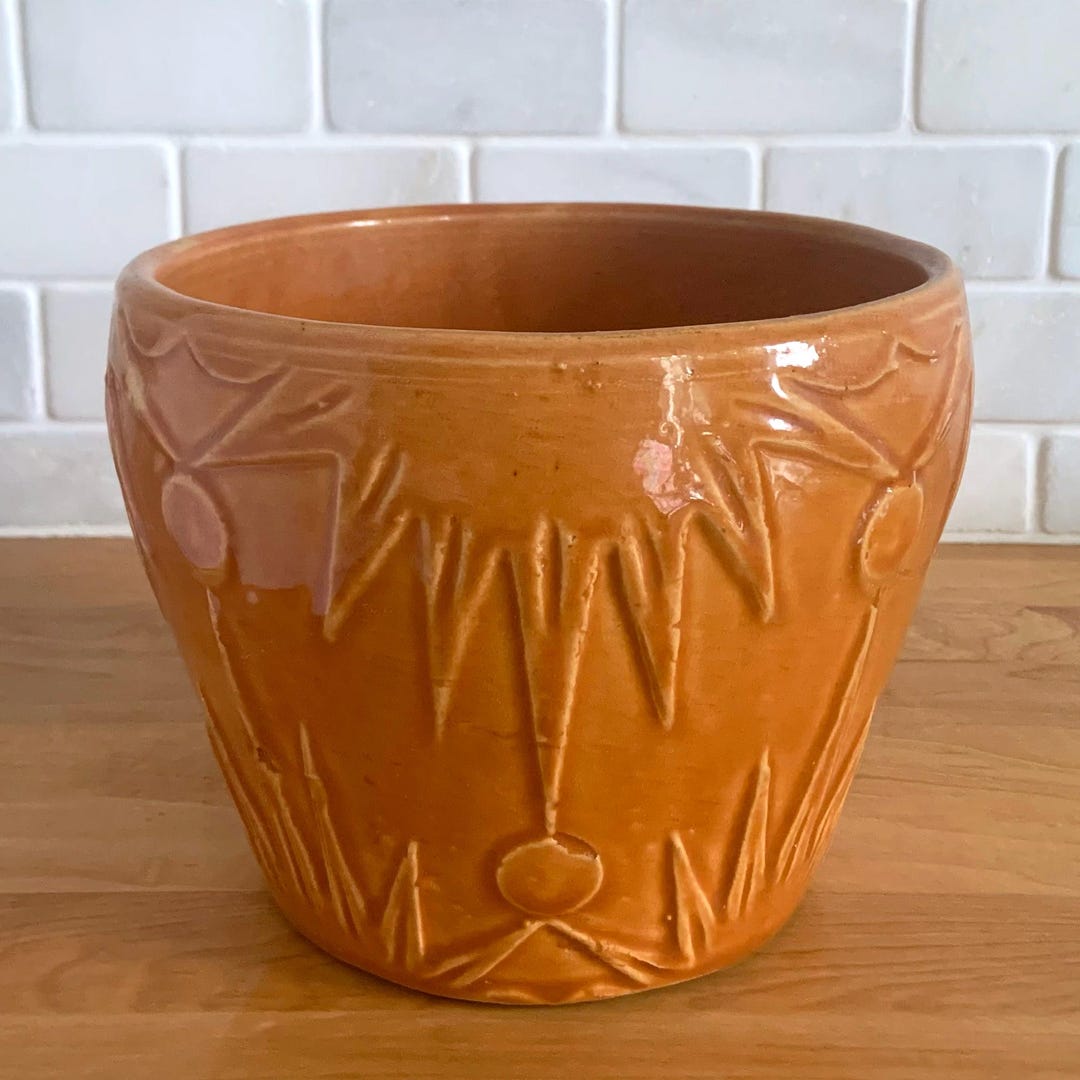 Vintage Orange "celestial Sun and Moon" 7 Inch Jardiniere Planter 1400 ...