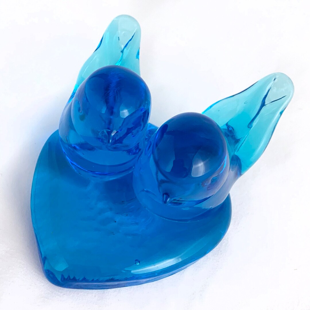 Vintage Hand Blown Art Glass Double Bluebird of Happiness on Heart ...
