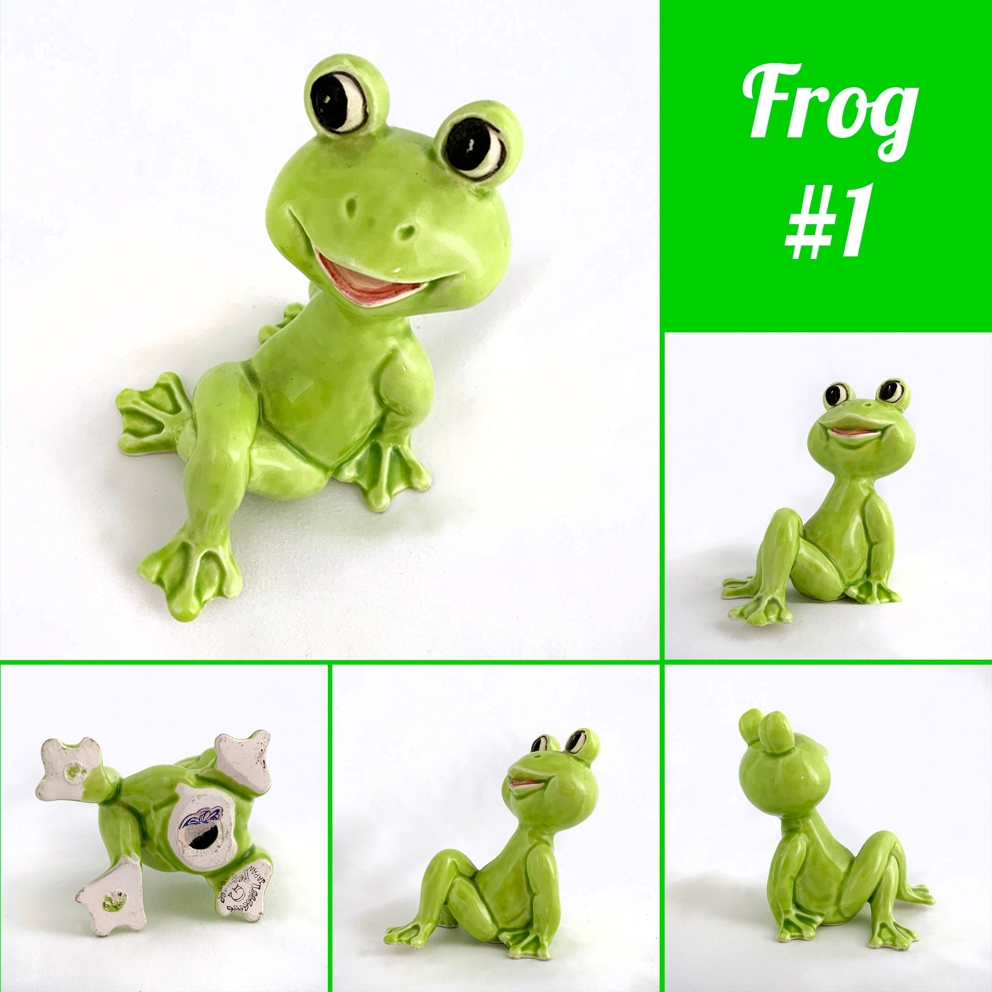 Vintage Retro Lime Green Frog Ceramic Figurines, Noritake Japan Gift ...