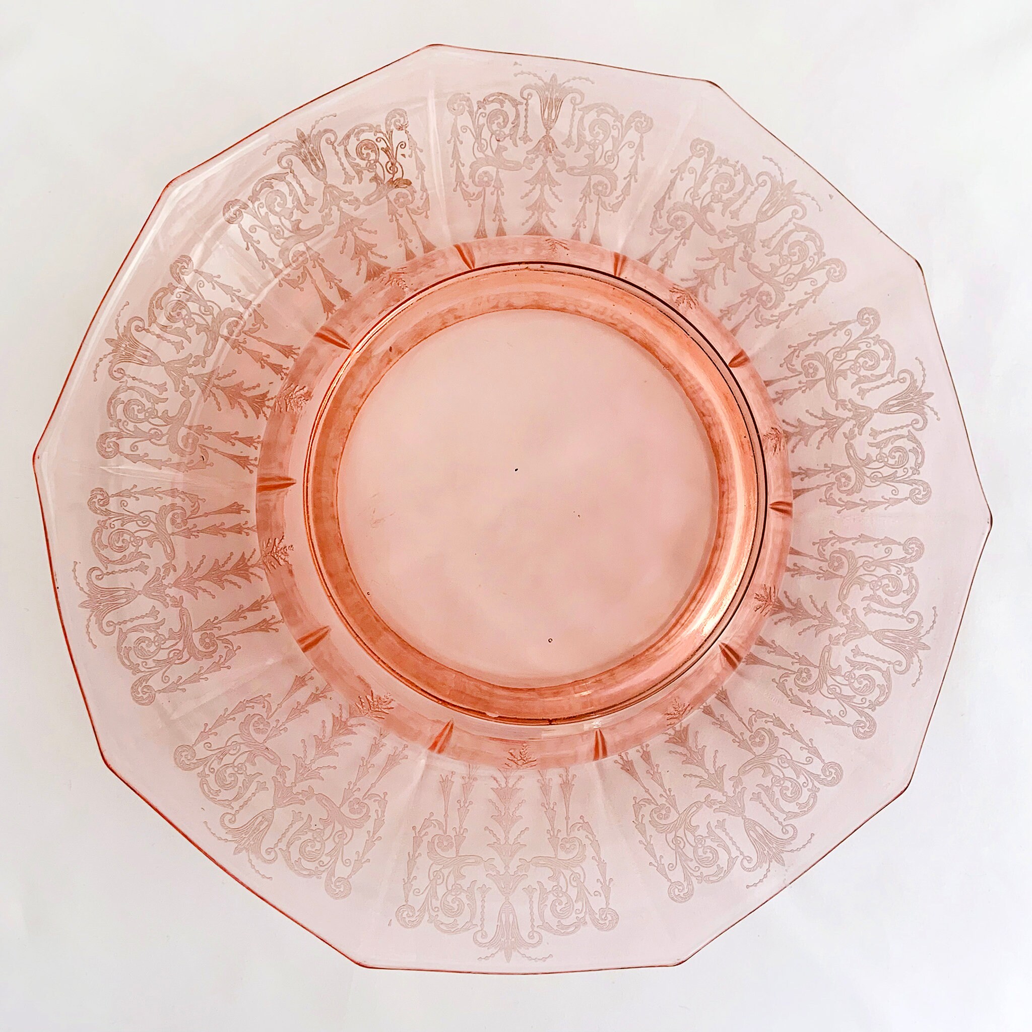 Vintage Pink Depression Glass cleo Decagon Rolled Edge Console ...