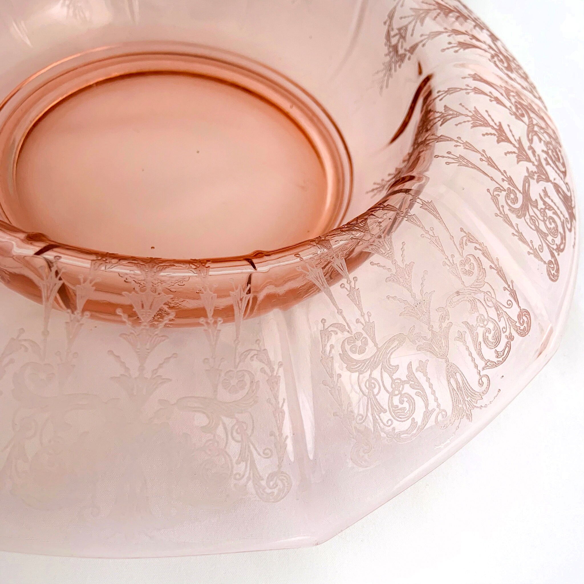 Vintage Pink Depression Glass cleo Decagon Rolled Edge Console ...