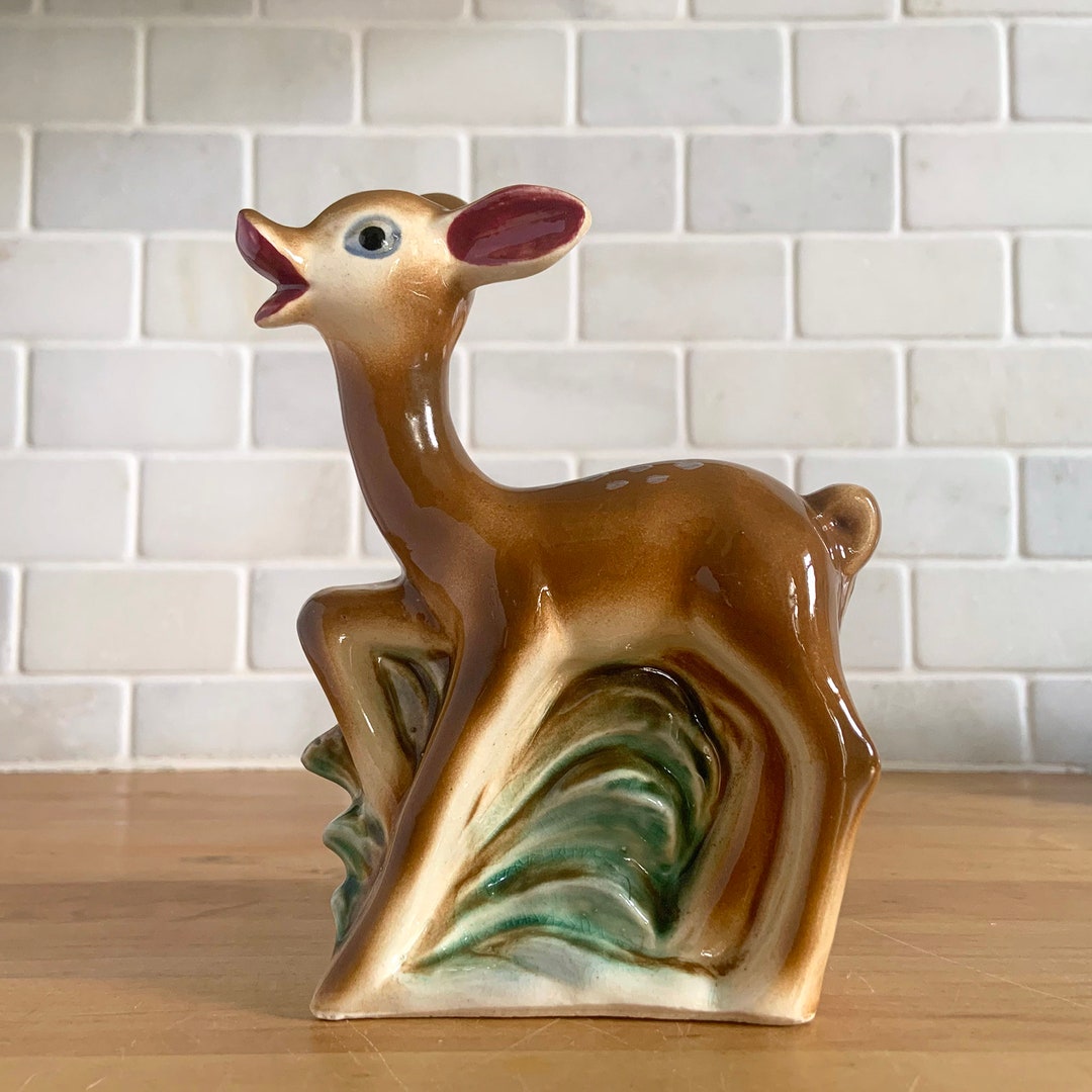 Vintage Mid-century Hand Painted Figural Deer Ceramic Planter, Shafford ...