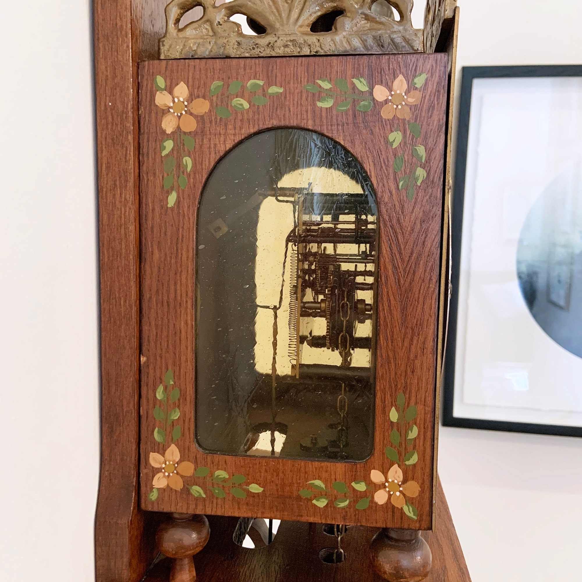 Vintage Weight-driven Hand Painted Dutch Wood Wall Clock W/ Brass ...