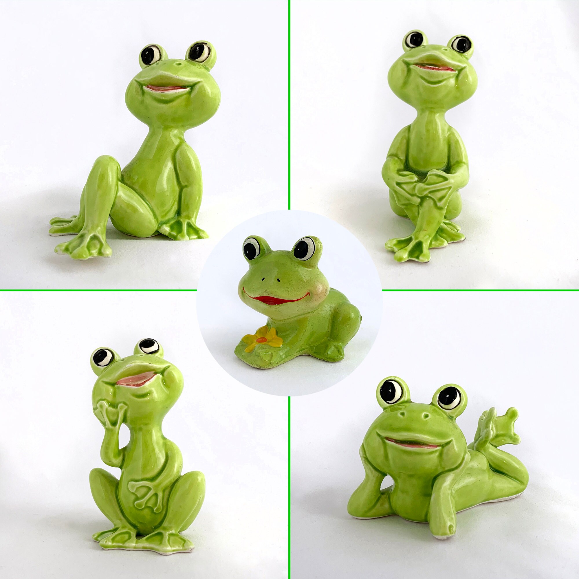 Vintage Retro Lime Green Frog Ceramic Figurines, Noritake Japan Gift ...