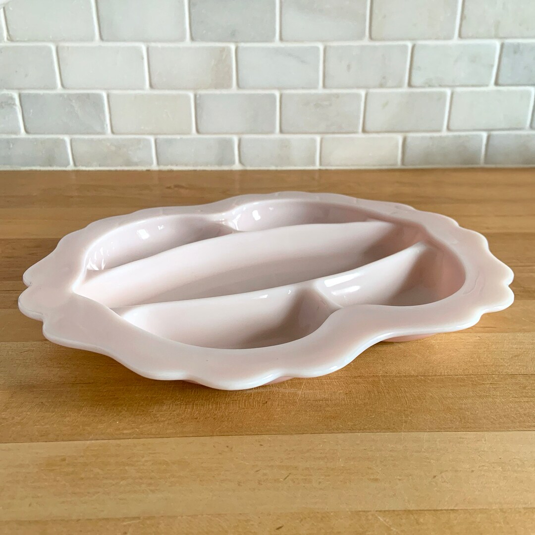 Rare Vintage Crown Tuscan Pink Milk Glass Relish or Vanity Tray ...