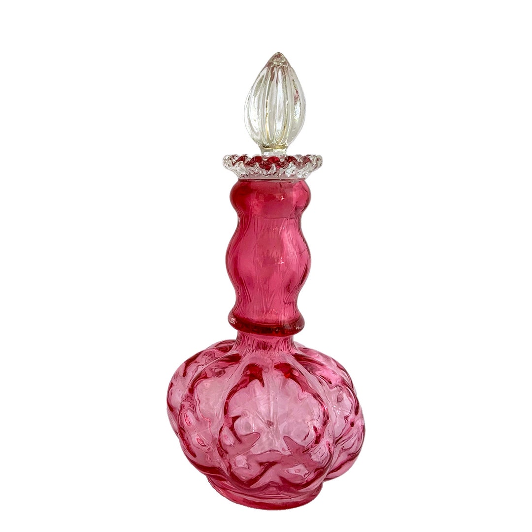 Vintage Diamond Optic Ruby Overlay Glass Perfume Bottle W/ Stopper ...