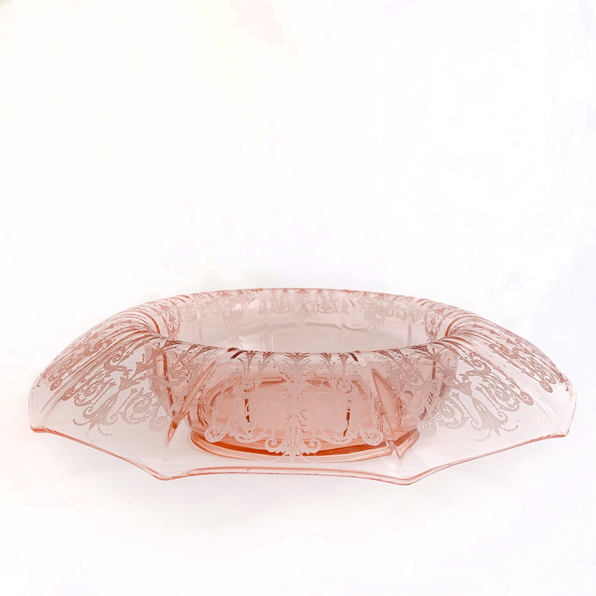 Vintage Pink Depression Glass cleo Decagon Rolled Edge Console ...