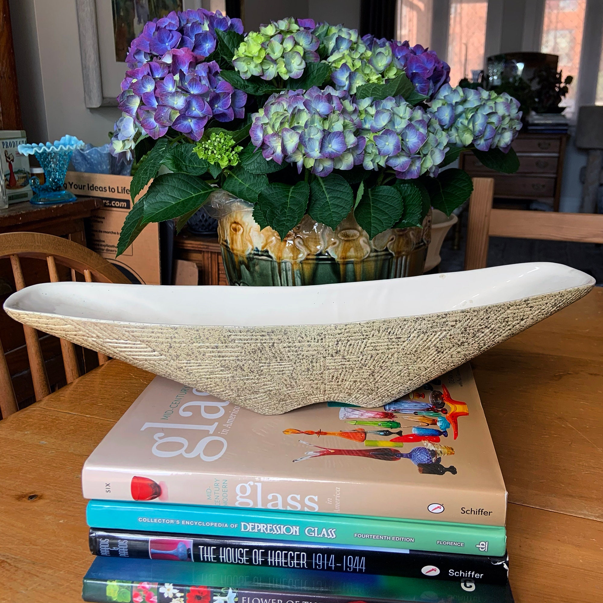 RARE Vintage Mid-century Atomic elegance Rectangular Ceramic Console Planter, Shape 1417 ...