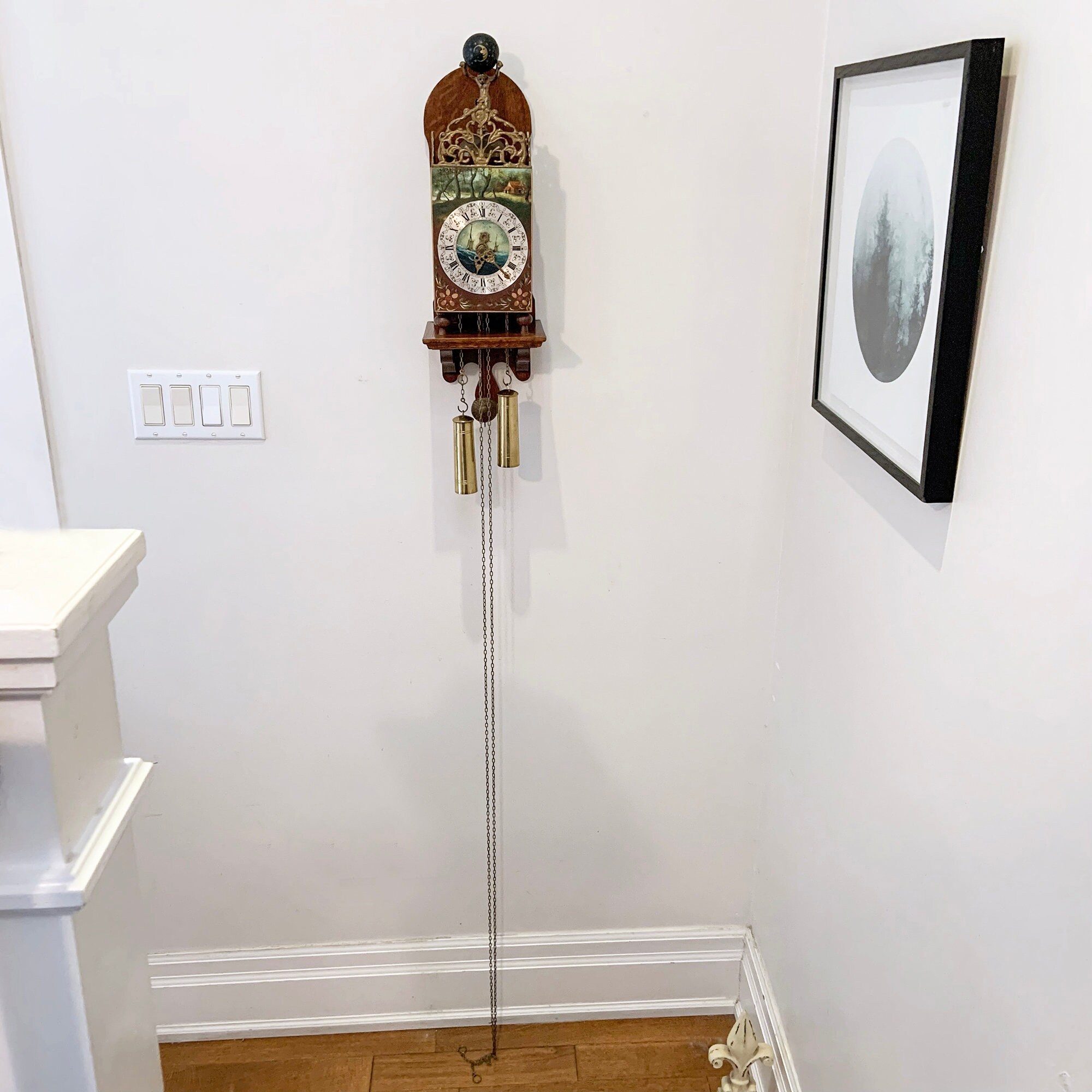 Vintage Weight-driven Hand Painted Dutch Wood Wall Clock W/ Brass ...