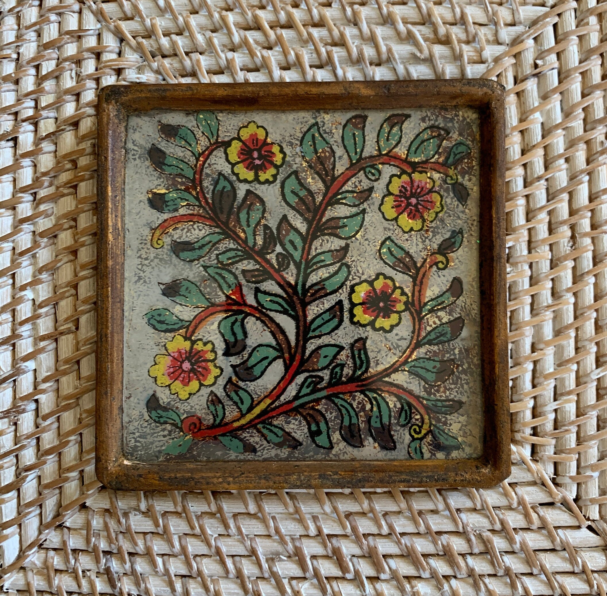 ROBERT WEISS Handmade Reverse Painted Coasters Set of 4 Made in Peru ...