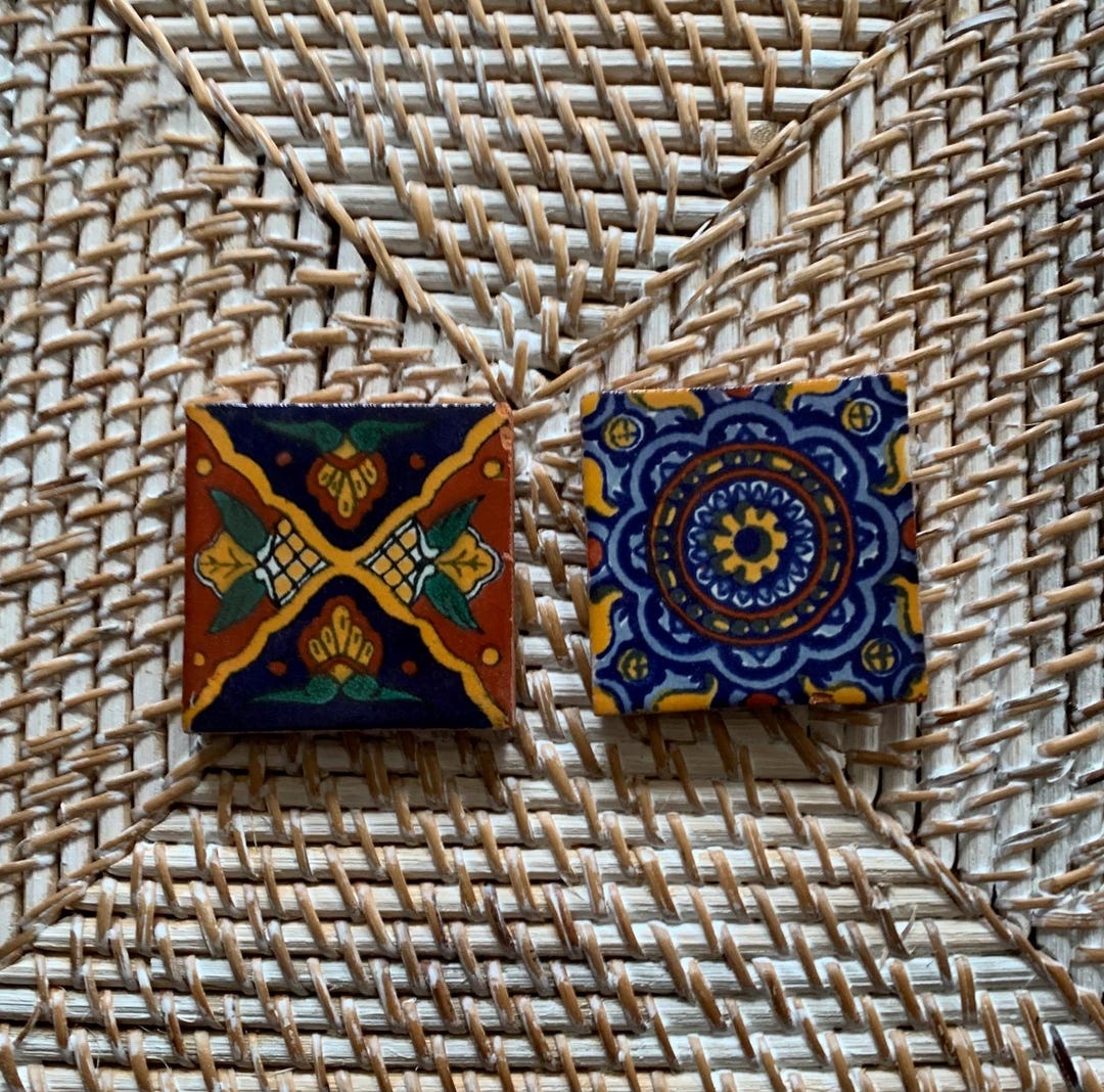 Handpainted MEXICAN TALAVERA Set of Two Ceramic Tiles With Floral Motif ...