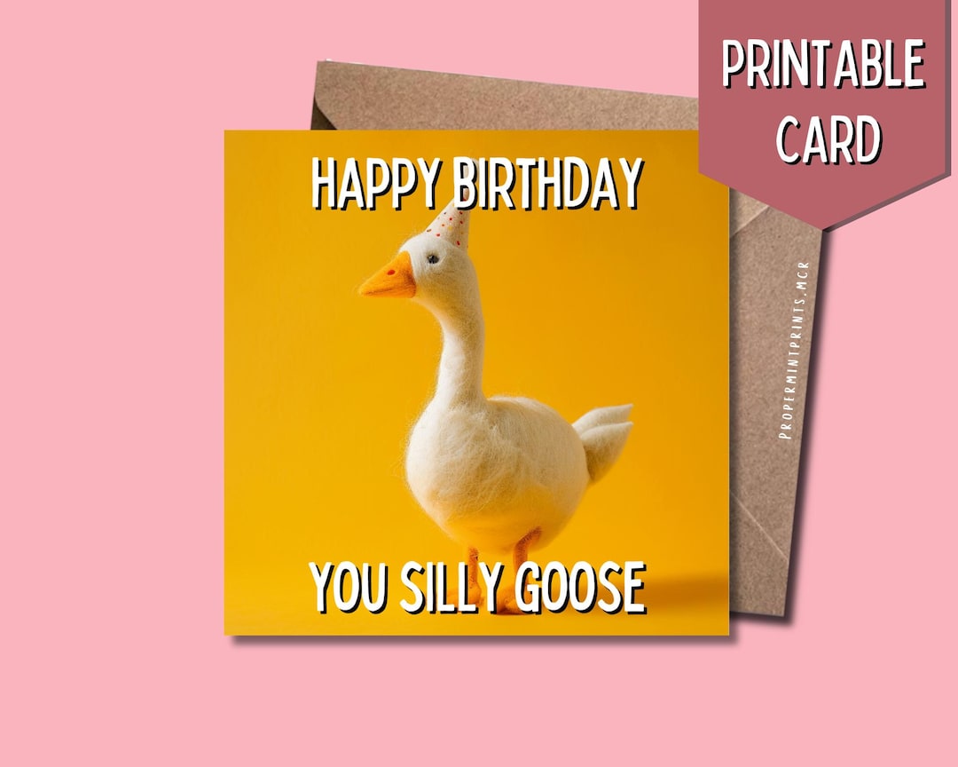 Printable Happy Birthday You Silly Goose | Funny Birthday Bday Pun ...
