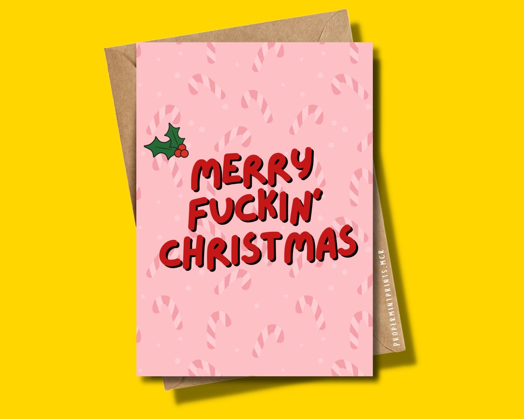 Merry Fckin Christmas Card Funny Cute Rude Pink Xmas Cards for Him Her ...