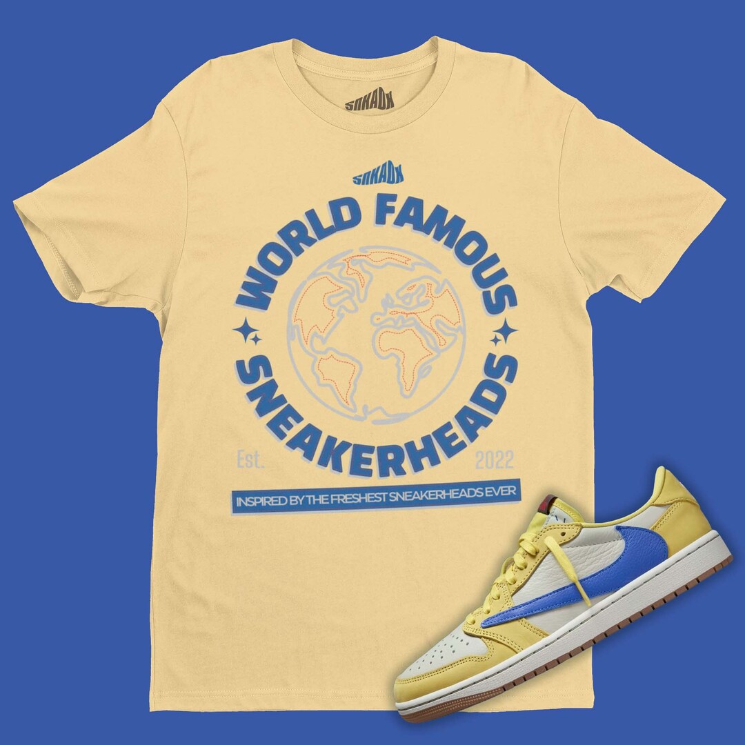 World Famous Sneakers T-shirt Matching Travis Scott Air Jordan 1 Low OG Canary, Retro 1s Sneaker ...