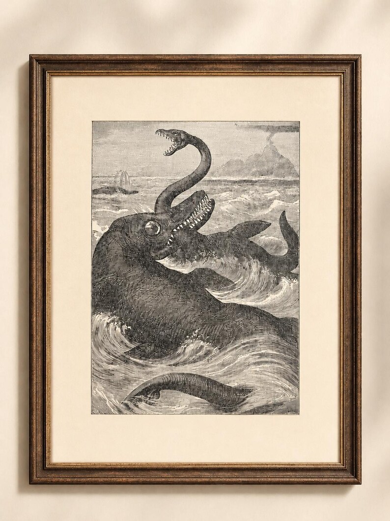 Antique 1887 Ichthyosaurus & Plesiosaurus Print – Sea Monster Engraving ...