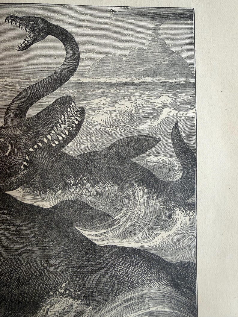 Antique 1887 Ichthyosaurus & Plesiosaurus Print – Sea Monster Engraving ...
