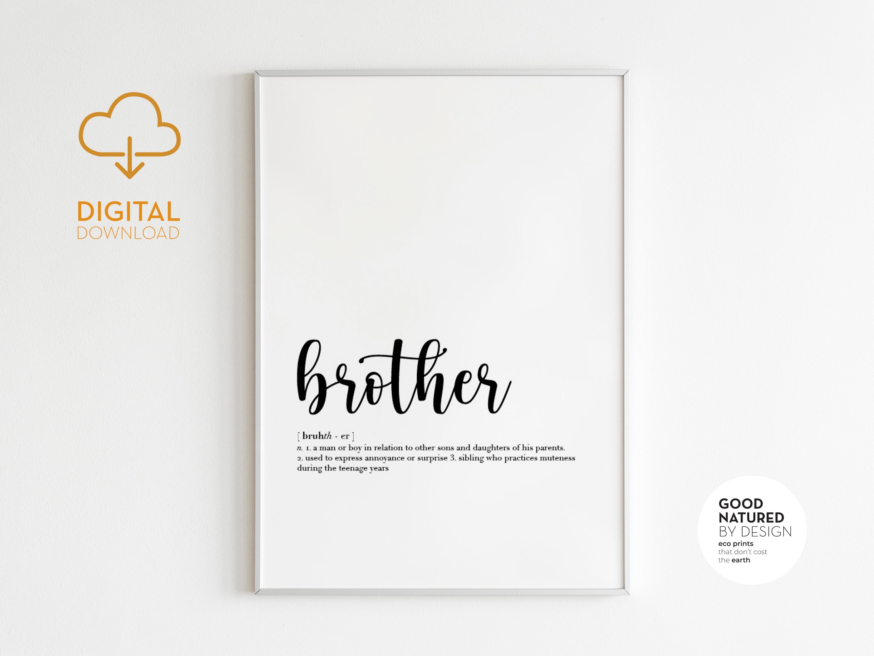 Brother Definition Print Digital Download, Printable Wall Art, Gift for ...