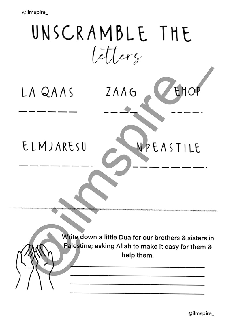 DIGITAL DOWNLOAD Palestine Activity Sheets for Children (word Search ...