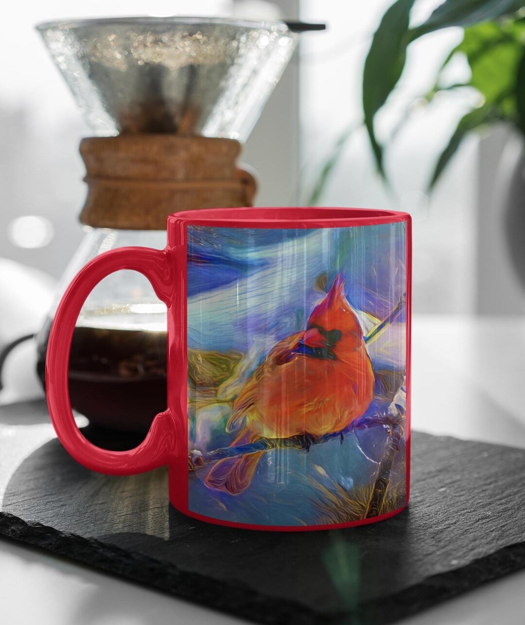 Cardinal Winter Ceramic Mug, Red Bird Cup, Snowy Tree Branch, Nature ...