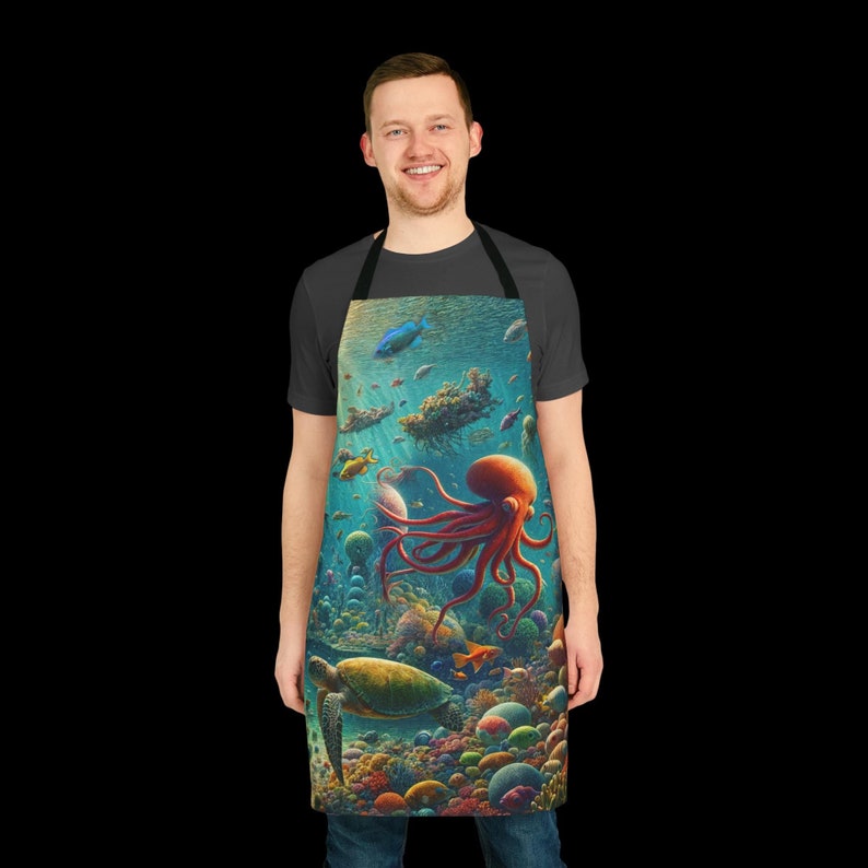 Sea Creatures Apron, Deep Sea Theme Kitchen Apron for Ocean Lovers ...