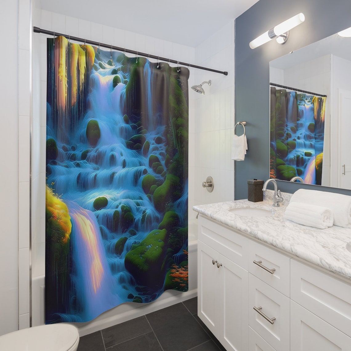 Waterfall Shower Curtain, Waterfall Design, Waterfall Bathroom Design ...