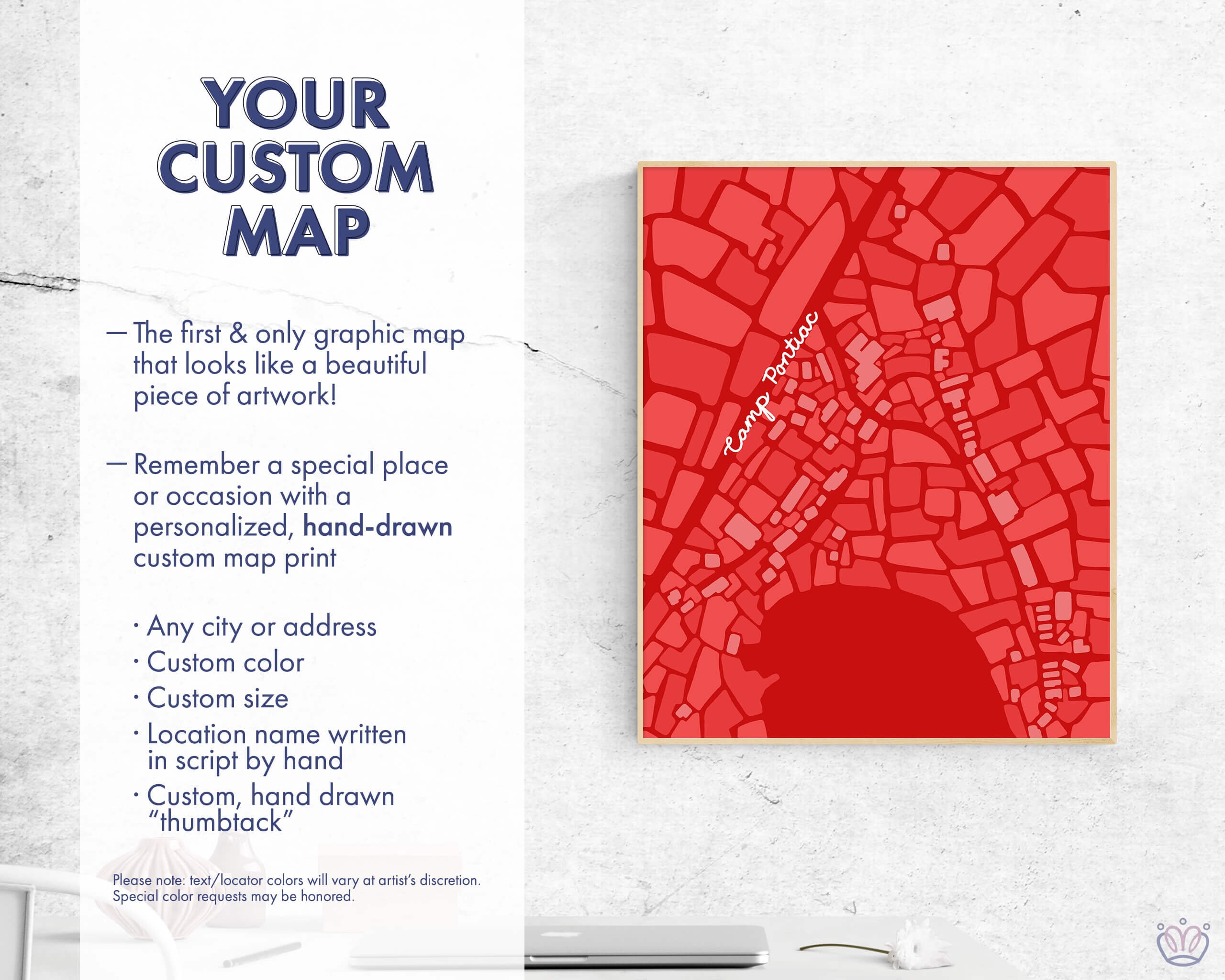 Camp Pontiac Hand Drawn Map Print Upstate New York | Etsy