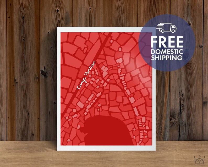 Camp Pontiac Hand Drawn Map Print Upstate New York, Customized Map Gift ...