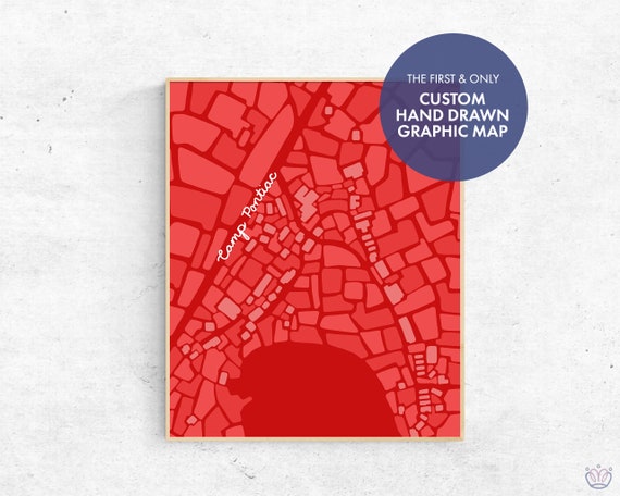 Camp Pontiac Hand Drawn Map Print Upstate New York | Etsy