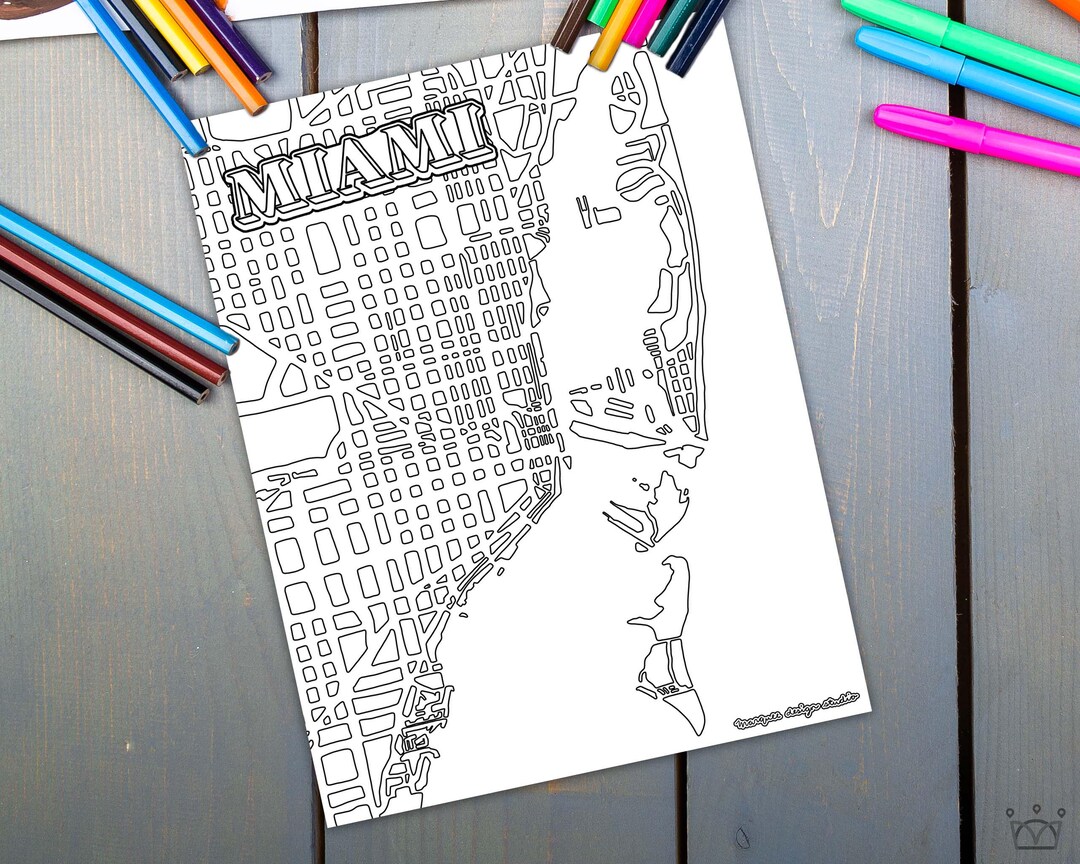 Miami Map Coloring Sheet | City Coloring Sheet, Paris Coloring Book ...