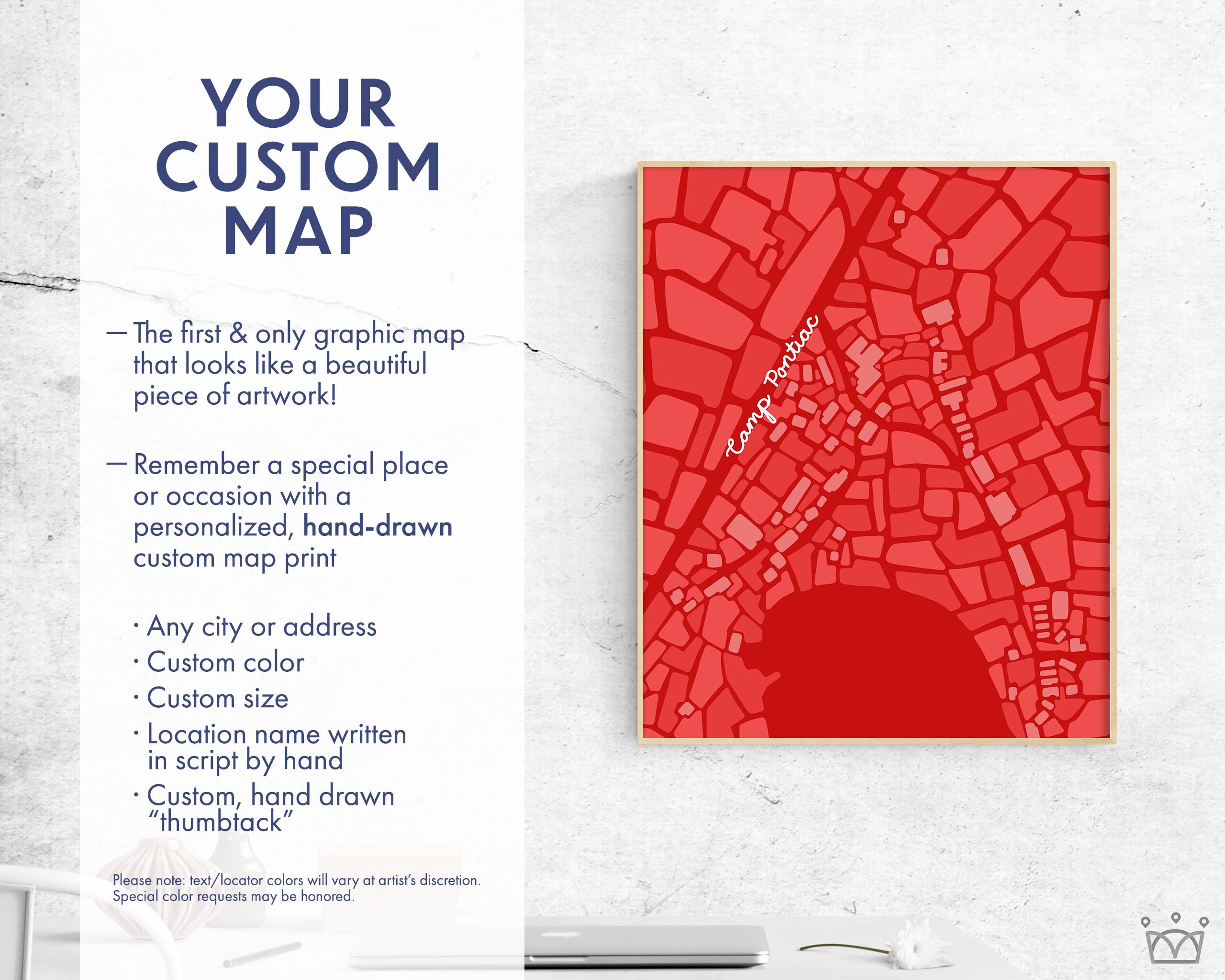 Camp Pontiac Hand Drawn Map Print Upstate New York, Customized Map Gift ...