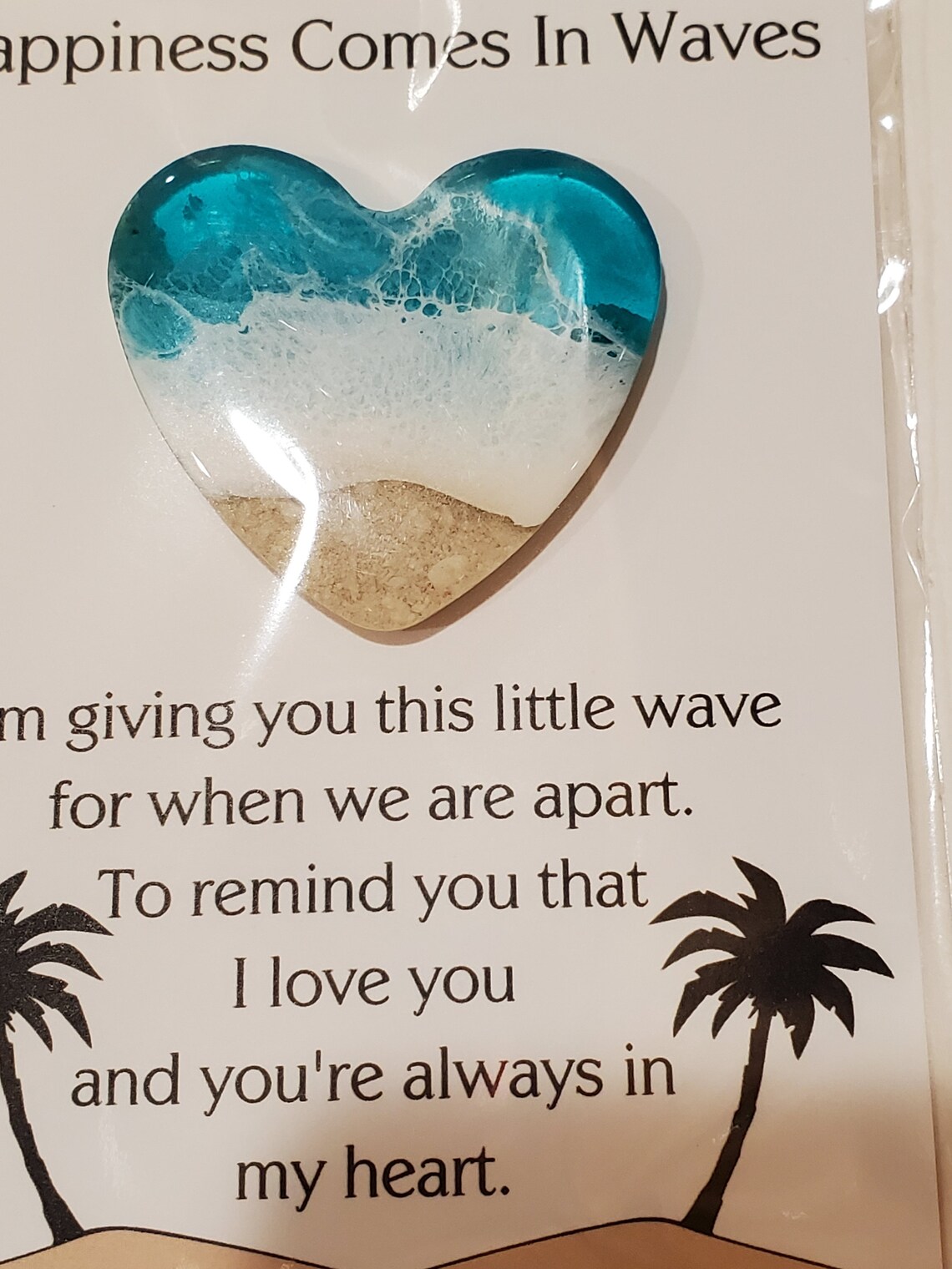 One Ocean Inspired Resin Pocket Hug / Happiness Comes in Waves / Heart ...
