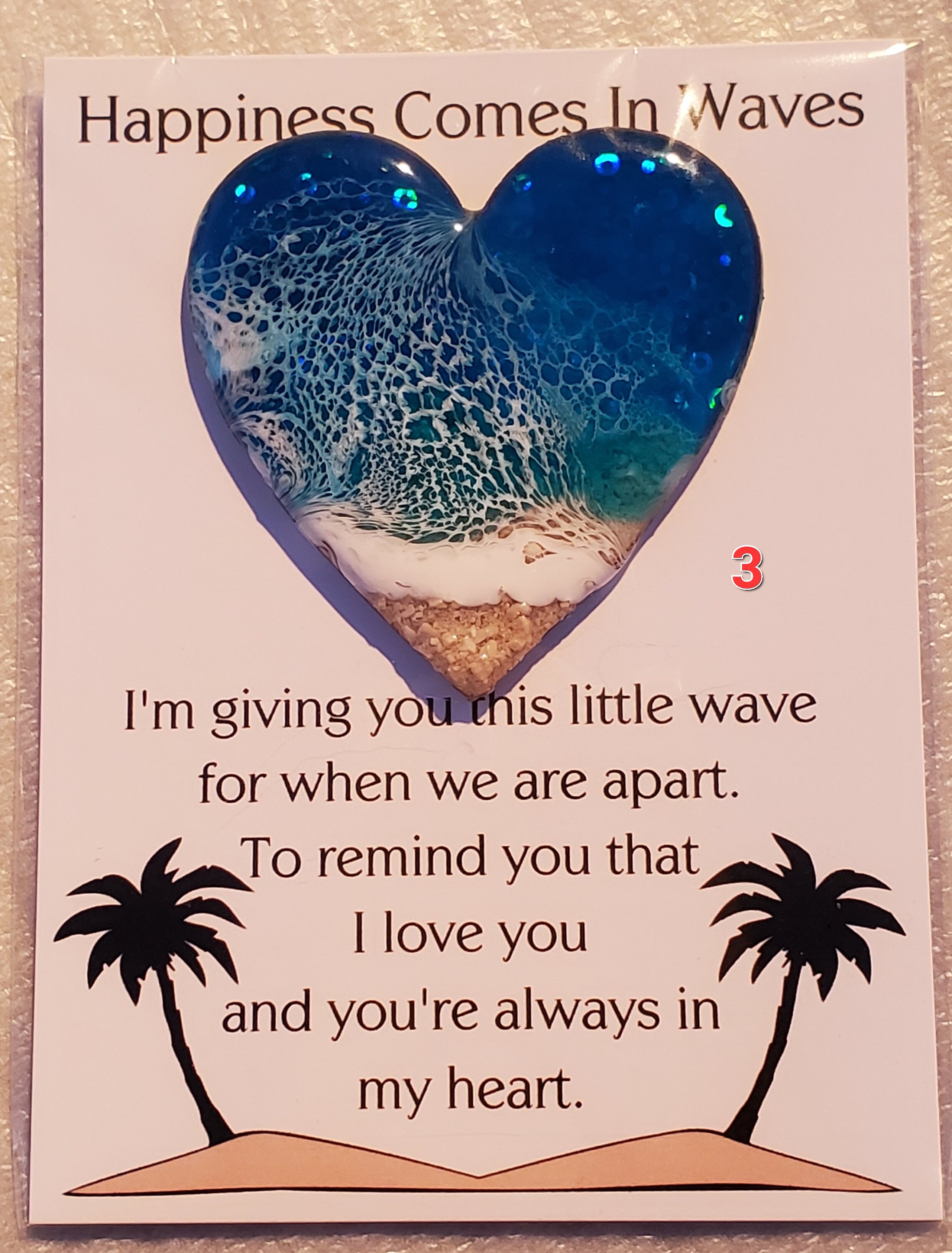 One Ocean Inspired Resin Heart Pocket Hug / Happiness Comes in Waves ...