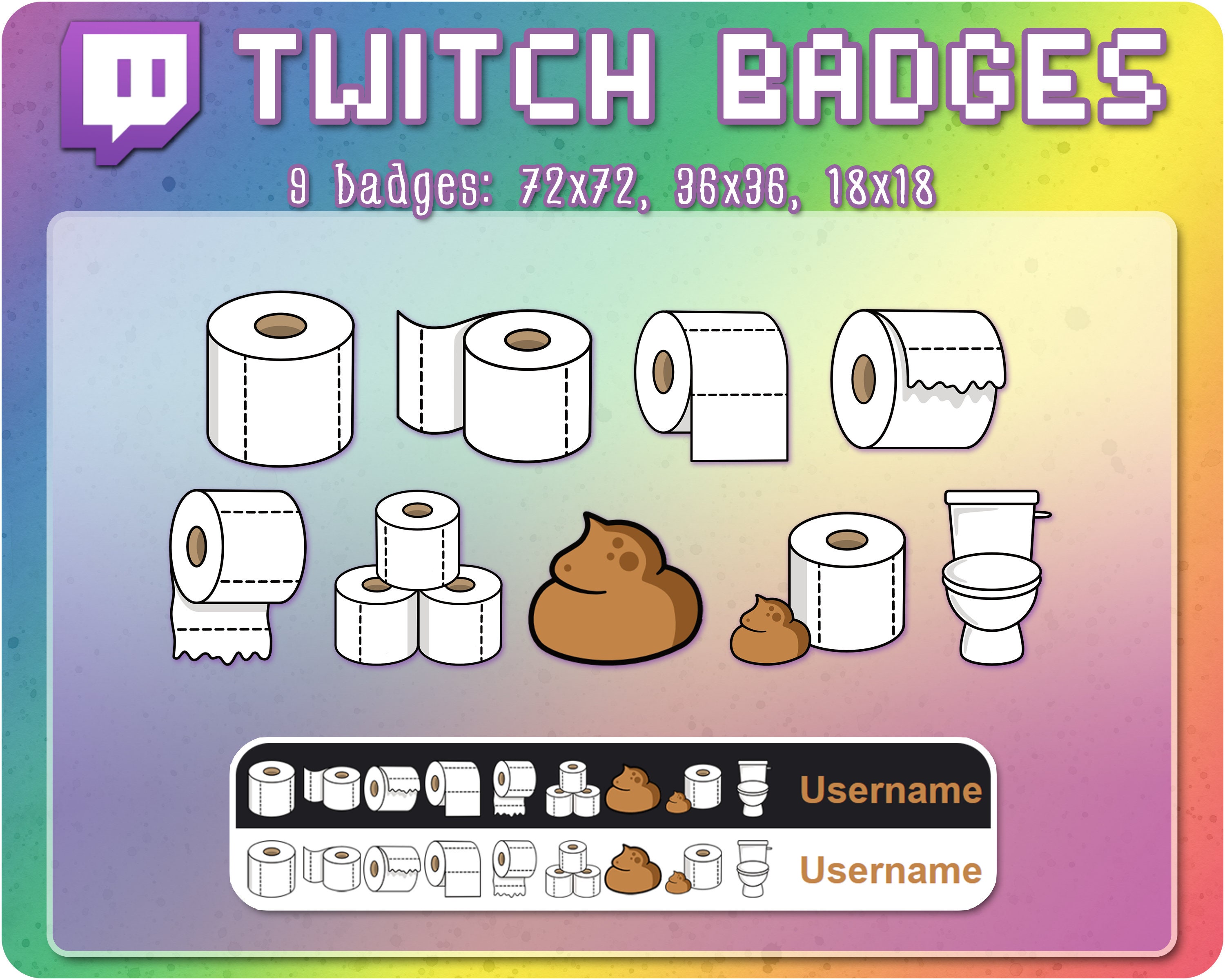 Toilet Twitch Badges Poop Bit Badges Toilet Paper Twitch Sub Badges ...