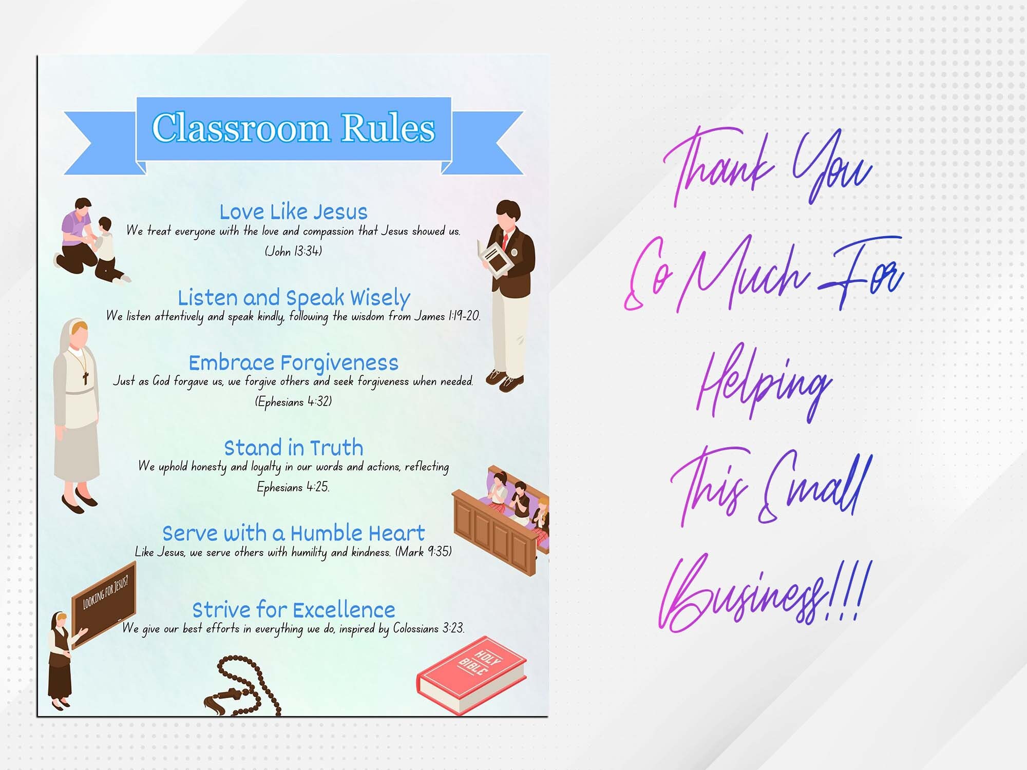 Christian Classroom Rules Poster With Bible Verses Homeschool Decor ...