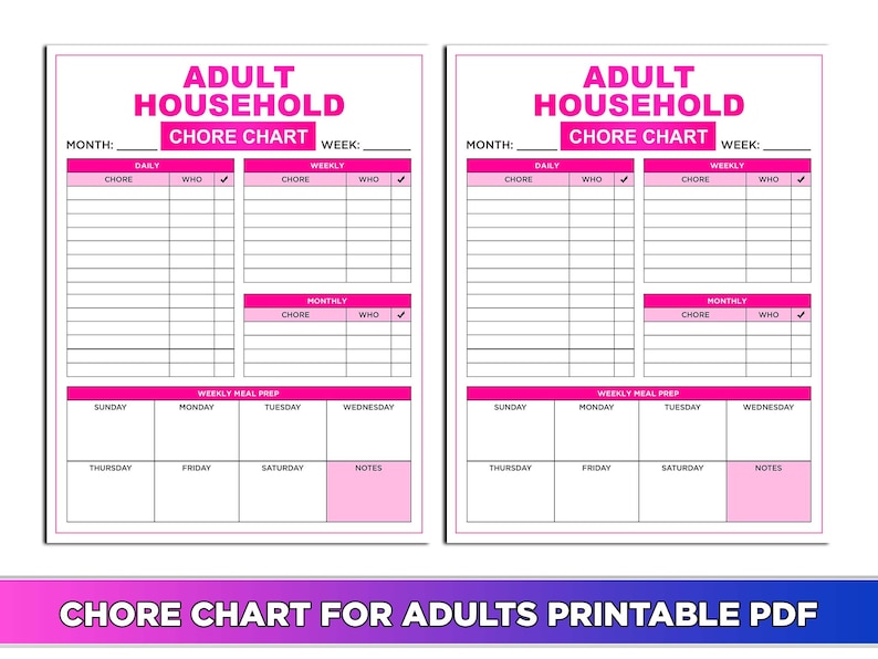 Personalized Chore Chart for Adults Printable PDF Template for Easy ...