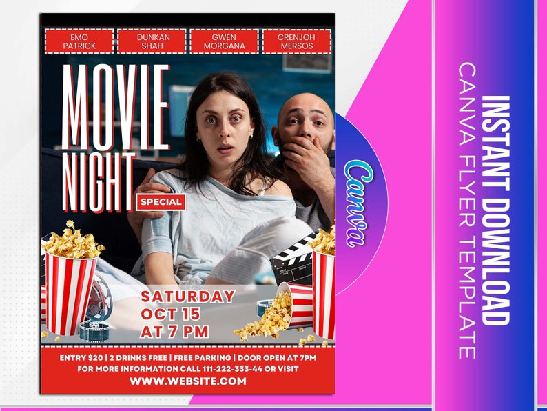 Movie Night Flyer Canva Template. - Etsy
