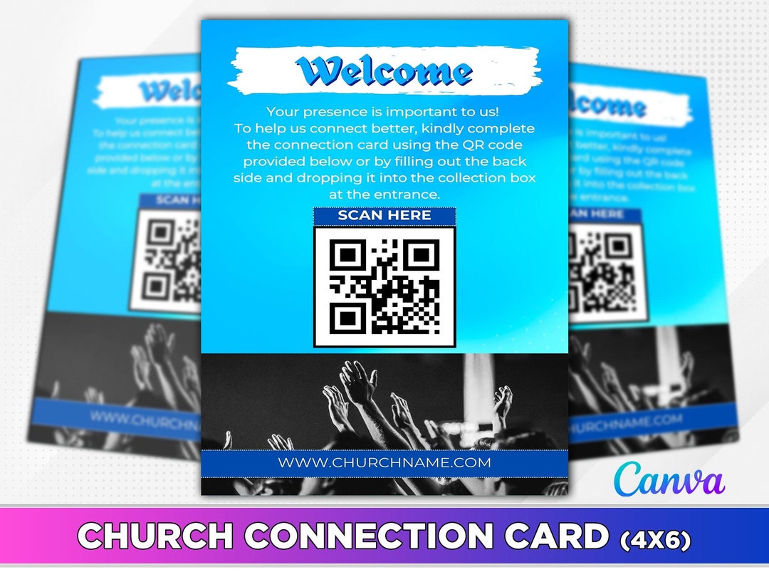 Church Connection Card Canva Template With QR Code Welcome Newcomers ...