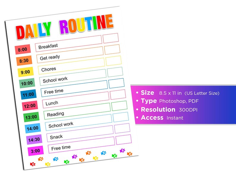 Blank Daily Routine Template for Kids Customize to Fit Your Family's ...