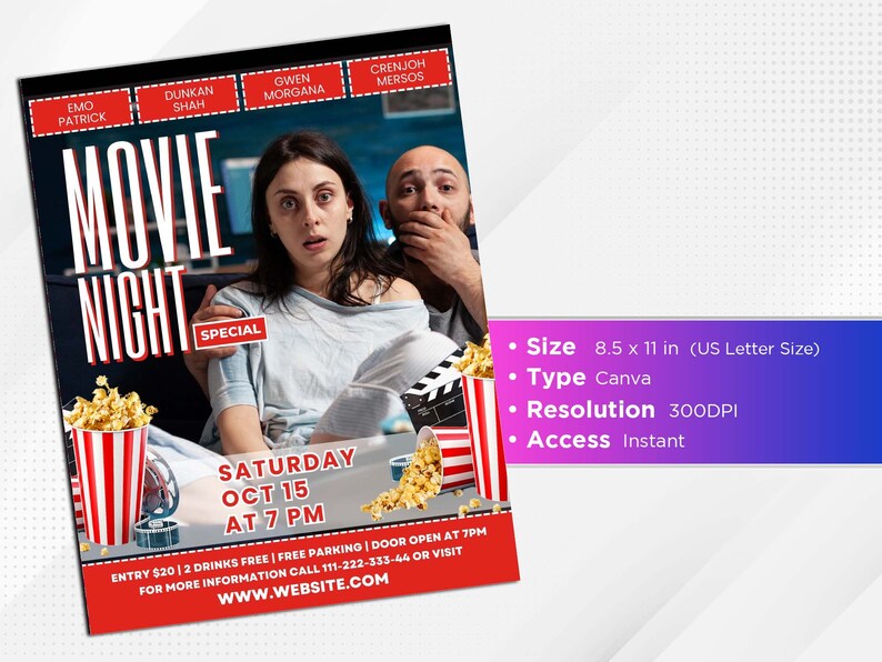 Movie Night Flyer Canva Template. - Etsy