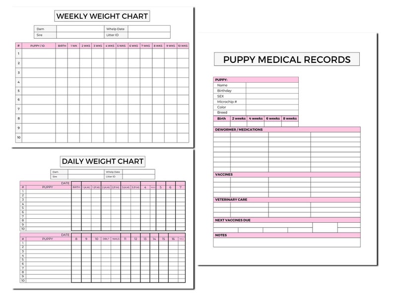 Dog Breeder Charts Bundle Canva Template US Letter Size Printable PDF ...