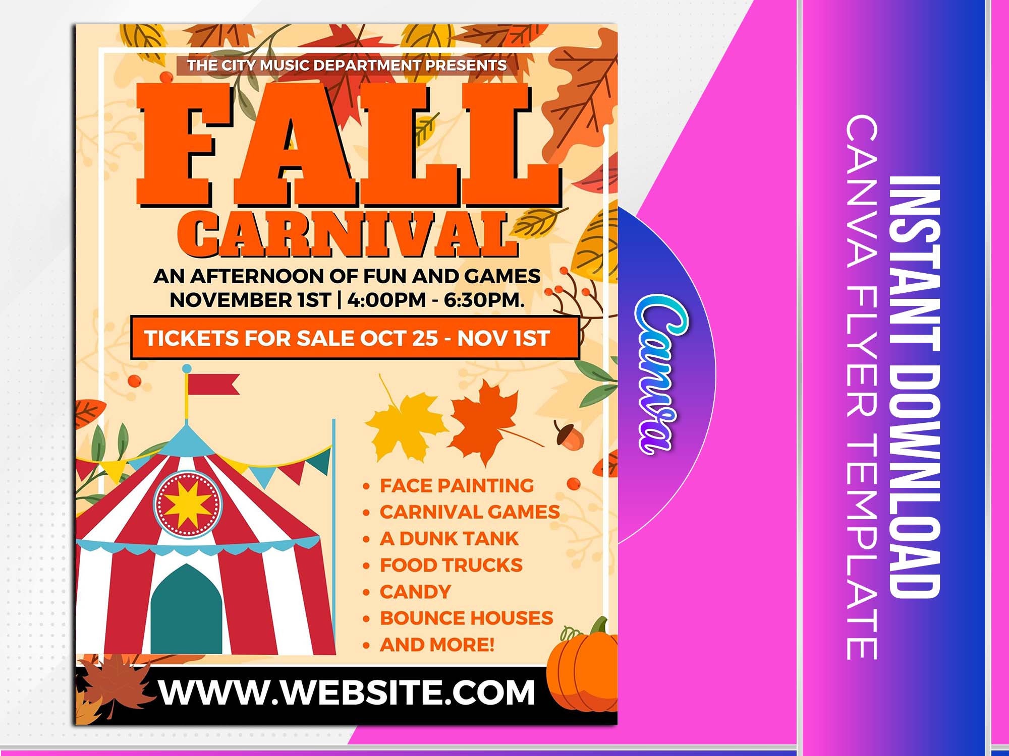 Fall Carnival Flyer Canva Template. - Etsy