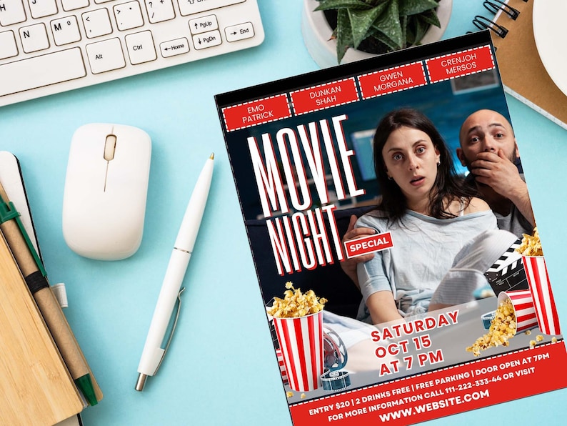 Movie Night Flyer Canva Template. - Etsy