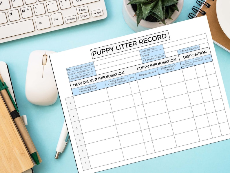 Puppy Litter Record Canva Template US Letter Size Printable PDF ...