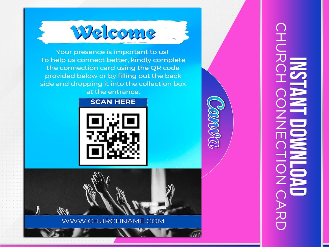 Church Connection Card Canva Template With QR Code Welcome Newcomers ...