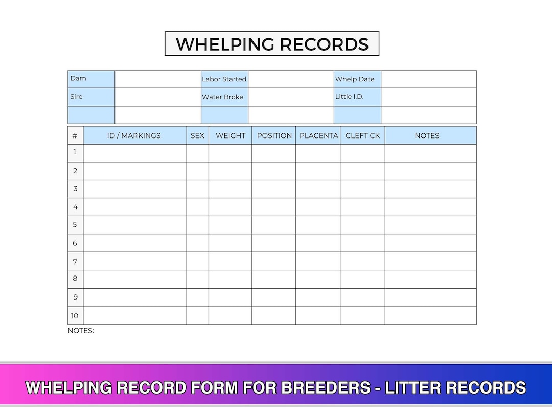 Whelping Record Form for Breeders Litter Records Canva - Etsy Australia