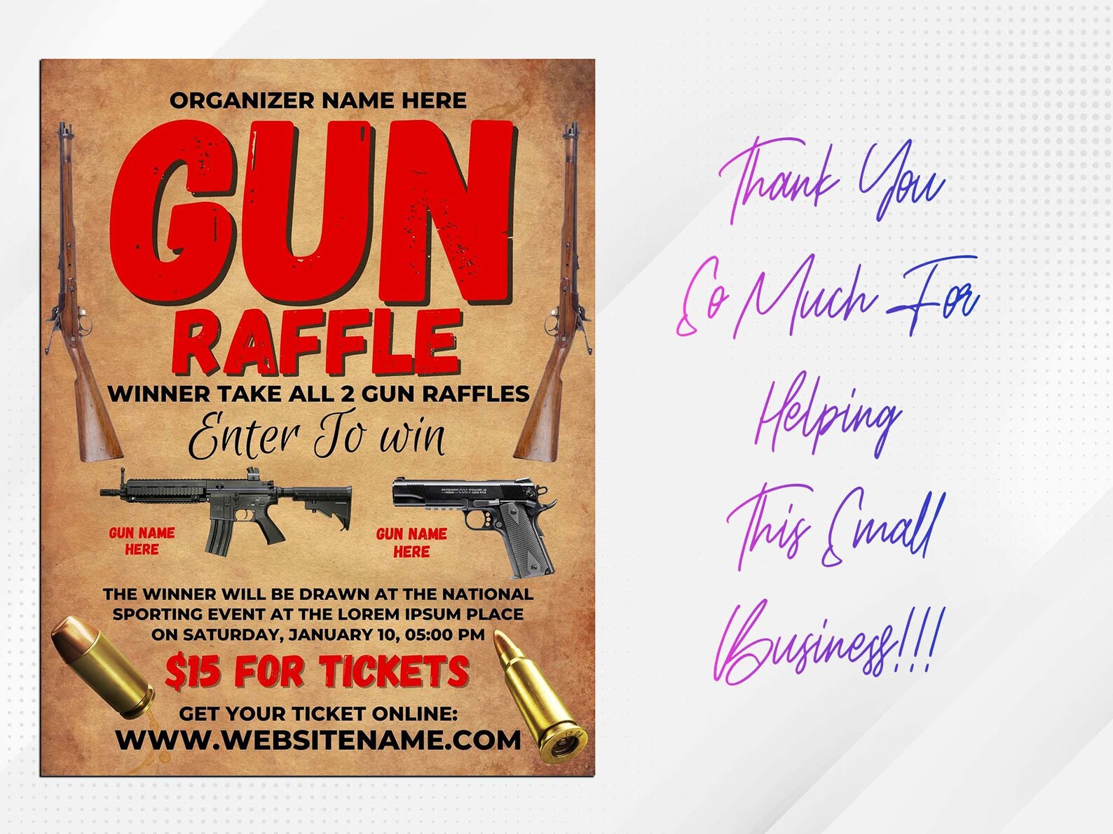 Gun Raffle Flyer Canva Template. - Etsy