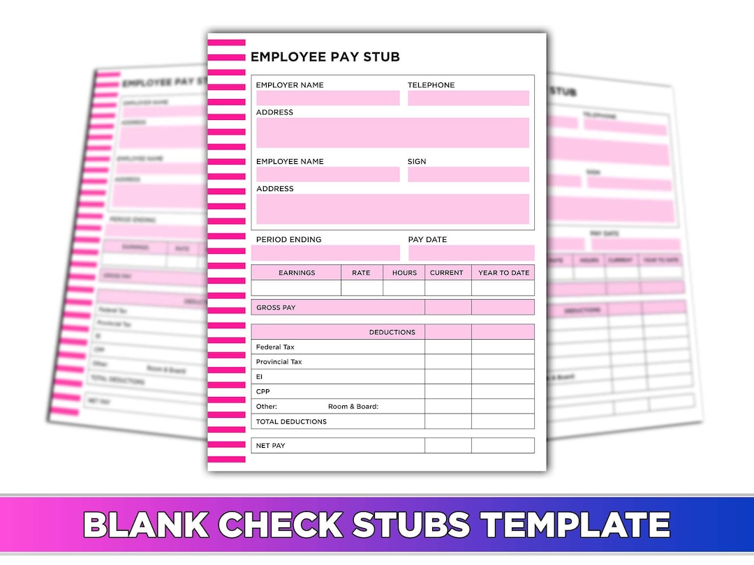 Blank Check Stubs Template DIY Payroll for Small Businesses. - Etsy