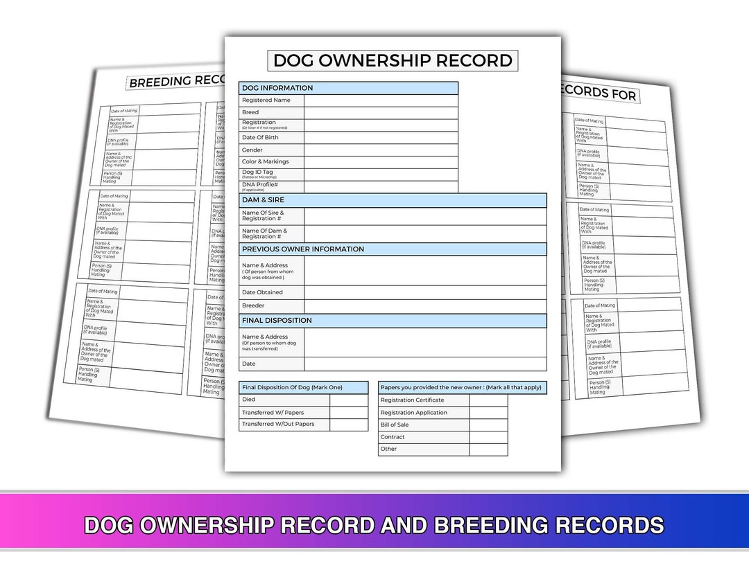 Dog Ownership Record and Breeding Records Canva Template US Letter Size ...
