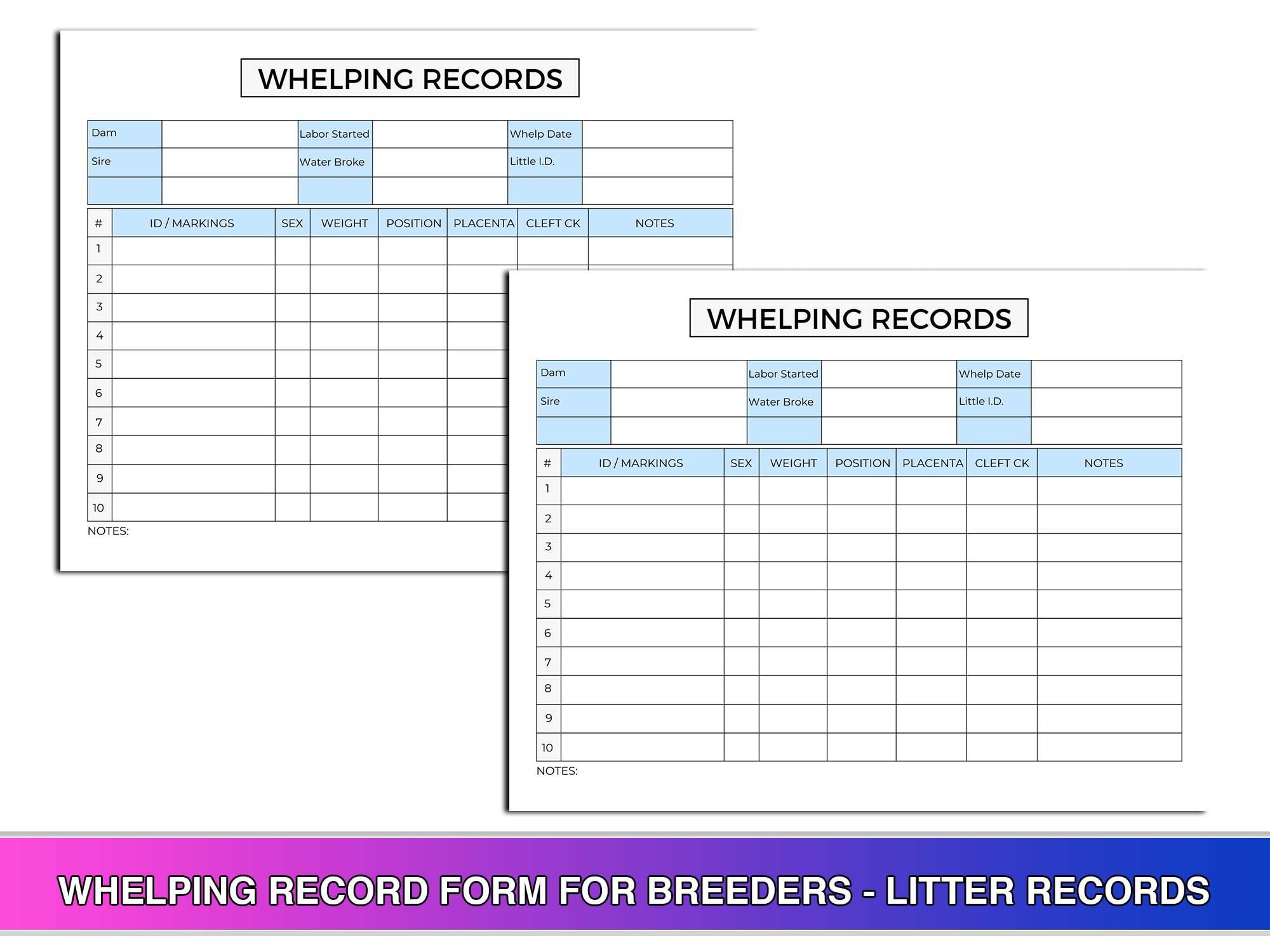 Whelping Record Form for Breeders Litter Records Canva Template US ...
